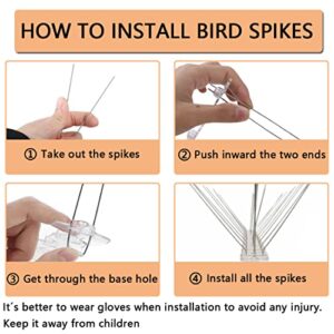 GeBot Bird Spikes for Small Birds, Bird Deterrent Spikes Stainless Steel Pigeon Spikes for Fence Roof Mailbox Window (3.3Ft 4 Strips(Uninstalled Spikes))