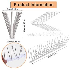 GeBot Bird Spikes for Small Birds, Bird Deterrent Spikes Stainless Steel Pigeon Spikes for Fence Roof Mailbox Window (3.3Ft 4 Strips(Uninstalled Spikes))