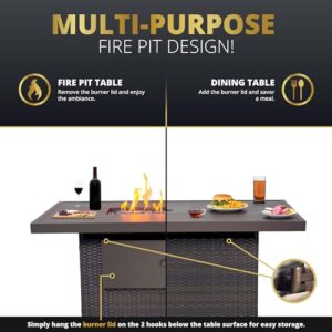 Kinger Home Novi Rattan 52-Inch Outdoor Patio Propane Gas Fire Pit Table, CSA Certified 50,000 BTU Firepit, Brown Aluminum Frame