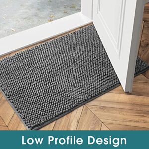 HOMEIDEAS Absorbent Chenille Door Mat Indoor, Low-Profile Rubber Backing Rug for Entryway, Muddy Dog Paws Washable Welcome Front Doormats (24"x36", Grey)