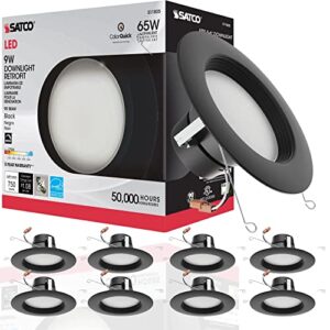 satco (8 pack) led color selectable downlight retrofits, part number s11835, 9 watt; 5 inch - 6 inch; cct selectable; 120 volts; dimmable; black finish for industrial and commercial use