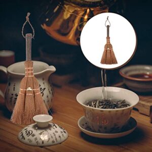 YARDWE Mini Palm Broom Natural Whisk Sweeping Hand Handle Broom Small Tea Ceremony Broom Desk Cleaning Brush for Dining Room Tables Countertop Brown 2