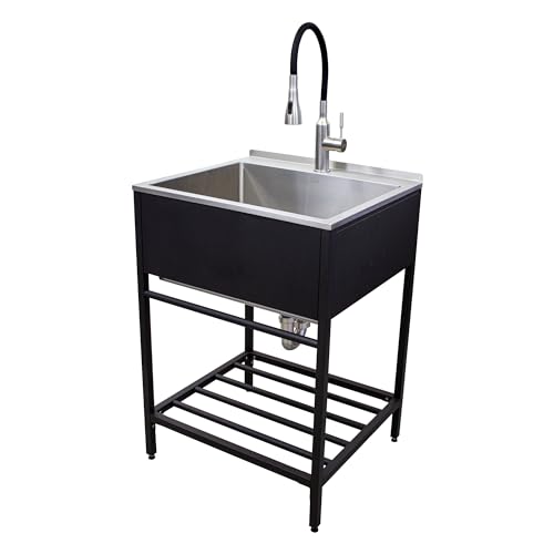 Transolid TFH-2522-MB 25 in. x 22 in. x 34.3 in. Stainless Steel Laundry Sink with Wash Stand in Matte Black