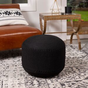 BIRDROCK HOME Outdoor Pouf Ottoman | Outdoor Patio Waterproof Foot Rest | Large Pouf for Living Room | Black