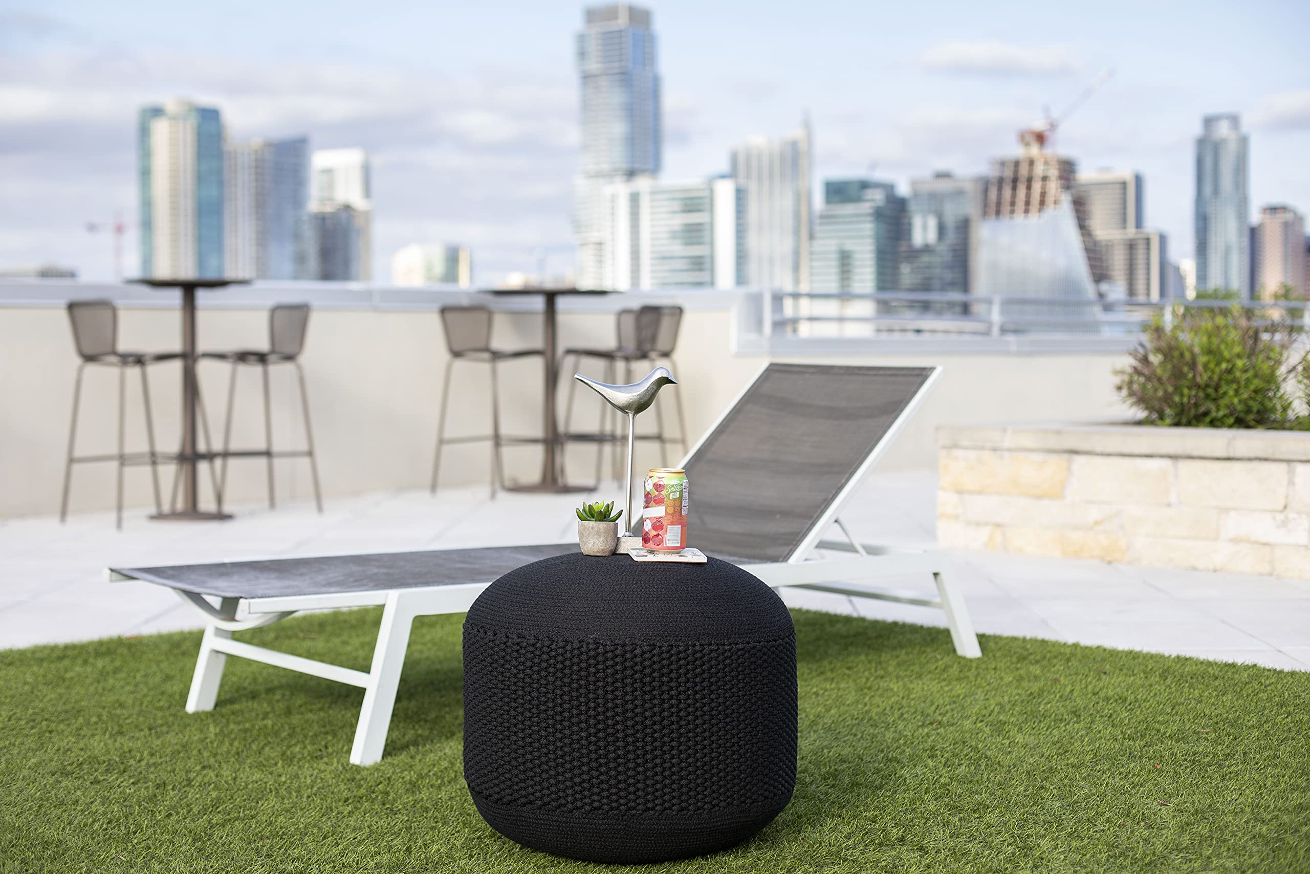 BIRDROCK HOME Outdoor Pouf Ottoman | Outdoor Patio Waterproof Foot Rest | Large Pouf for Living Room | Black