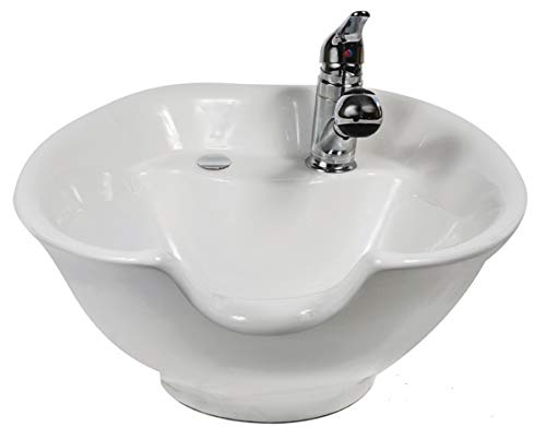 933 WHITE TILTING Ceramic Porcelain Salon or Barber Shampoo Bowl w/Faucet & Assembly + FREE YS Park Shark Clips