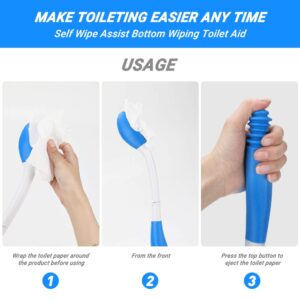 Foldable Toilet Aids for Wiping, Jhua 15.7" Long Reach Comfort Butt Wiper with PV Carrying Bag, Bottom Buddy Wiping Aid Tools, Toilet Paper Aids Tools Tissue Grip Self Wipe Assist Holder, Blue