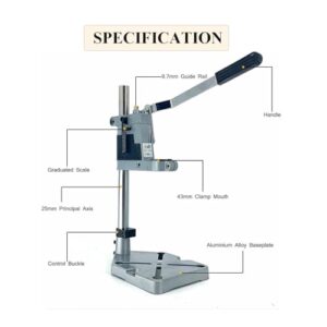 NICCOO Drill Press Stand For Hand Drill, Adjustable Bench Clamp Drill Press Floor Stand Workbench Repair Tool for Drilling Collet Workshop,Single Hole Aluminum base (for Small Jobs)