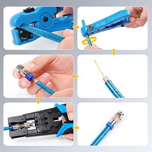 Knoweasy BNC Cable Crimper and Coaxial Compression Tool Kit - Multifunctional Compression Connector Adjustable Tool Set for RG59, RG6, F, BNC, RCA and Coaxial Cable Crimping Tool