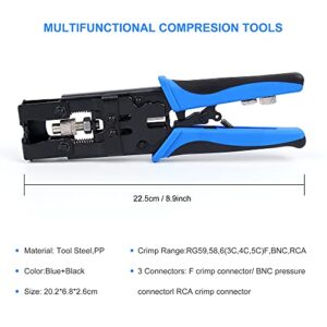 Knoweasy BNC Cable Crimper and Coaxial Compression Tool Kit - Multifunctional Compression Connector Adjustable Tool Set for RG59, RG6, F, BNC, RCA and Coaxial Cable Crimping Tool