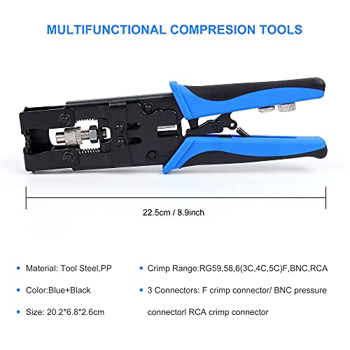 Knoweasy BNC Cable Crimper and Coaxial Compression Tool Kit - Multifunctional Compression Connector Adjustable Tool Set for RG59, RG6, F, BNC, RCA and Coaxial Cable Crimping Tool