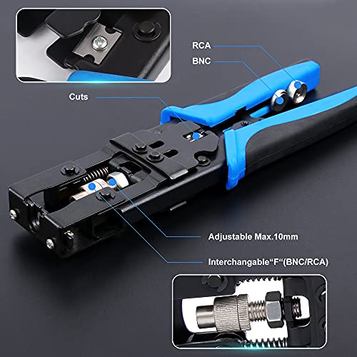 Knoweasy BNC Cable Crimper and Coaxial Compression Tool Kit - Multifunctional Compression Connector Adjustable Tool Set for RG59, RG6, F, BNC, RCA and Coaxial Cable Crimping Tool