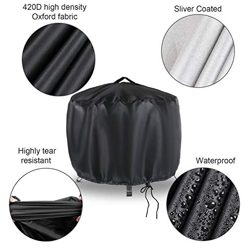 Persever Outdoor Fire Pit Cover Round,20 Inch Waterproof Firepit Cover Round,Windproof,with Handles and Drawstring Black 20 x 14 inch Round:20 x 14 inch