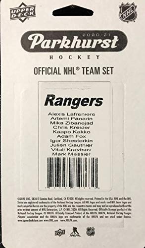 New York Rangers 2020 2021 Upper Deck Factory Sealed 10 Card Team Set Featuring Alexis Lafreniere Rookie Card #287, the #1 Overall Draft Pick