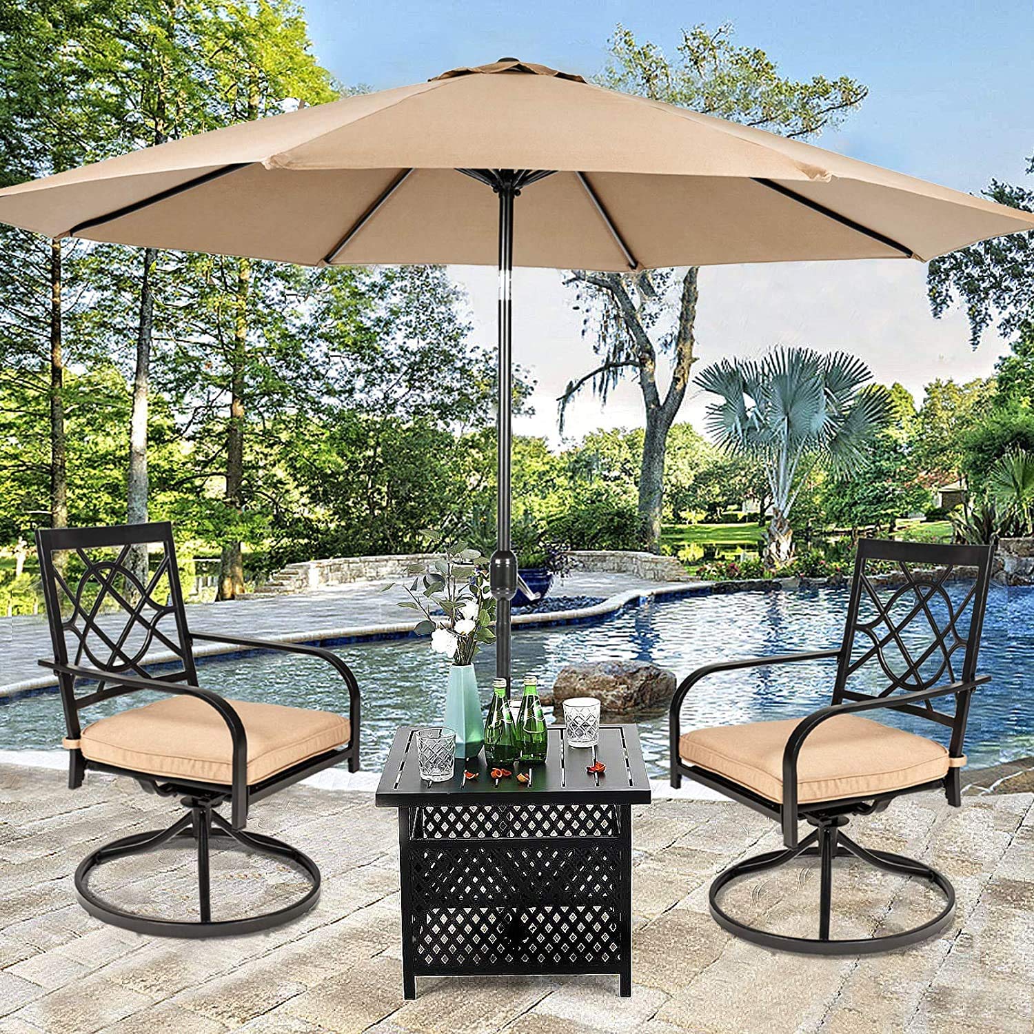 Incbruce Outdoor 22'' x 22'' Umbrella Table Stand, Side Table with 1.57" Umbrella Hole, Patio Umbrella Square Table for Deck, Pool, Garden, Black