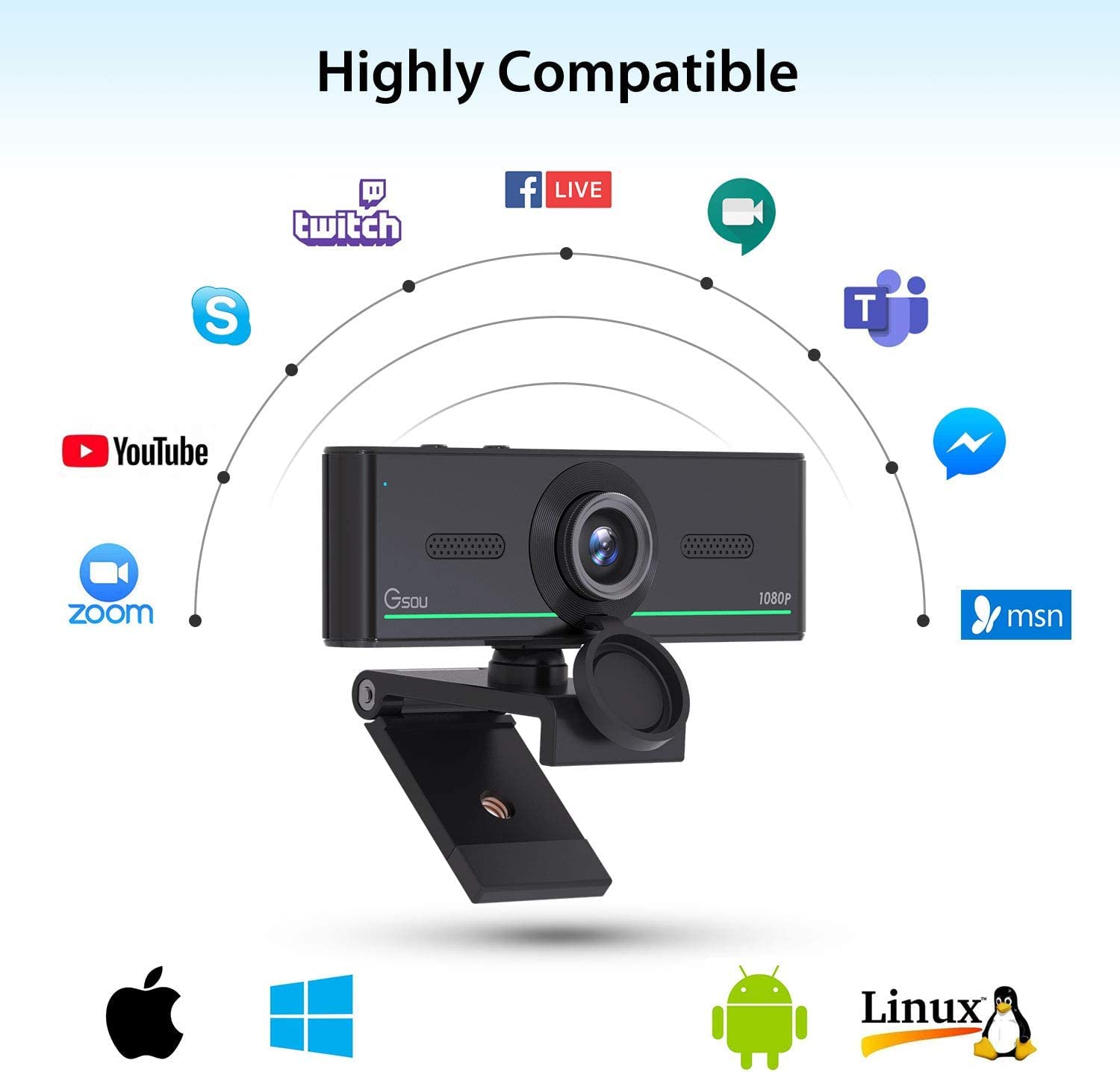 Audio Bluetooth Webcam with mic for desktop, Computer webcam Connect Bluetooth Headset/Earphone/Speaker, Streaming Webcam for Live Skype Teams,PC Webcam Camera for Streaming, Bluetooth only for audio