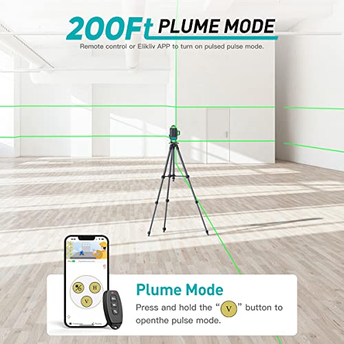 Laser Level 360 Self Leveling, Elikliv Bluetooth Lazer Level, 200Ft Outdoor Robust Indoors, 4D Green Cross Line Nivel Laser, 4x360 Self Leveling Laser Level for DIY or Professional Job Site