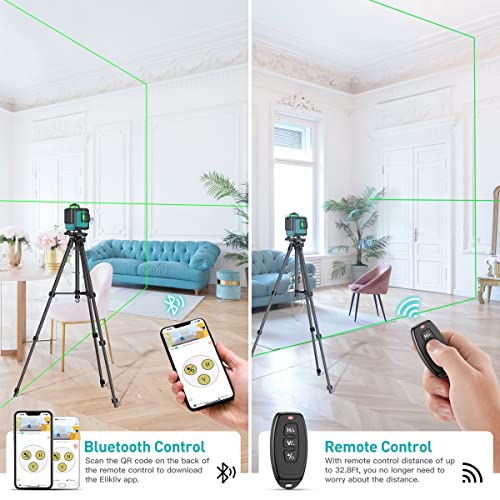 Laser Level 360 Self Leveling, Elikliv Bluetooth Lazer Level, 200Ft Outdoor Robust Indoors, 4D Green Cross Line Nivel Laser, 4x360 Self Leveling Laser Level for DIY or Professional Job Site