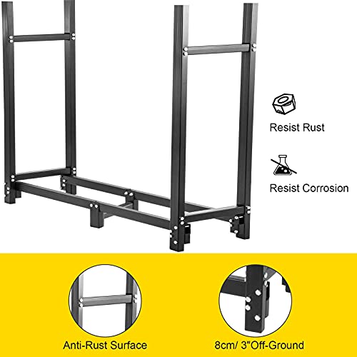 VEVOR Firewood Log Rack, 6ft Black Steel Outdoor Wood Rack with 1300 lbs Load Capacity