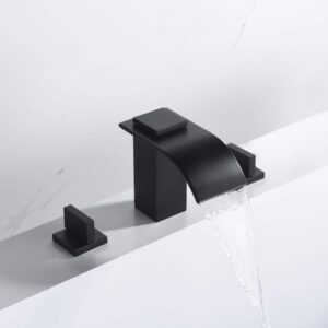 sumerain Black Waterfall Tub Faucet Deck Mount 3 Hole Widespread Bathtub Faucet with Valve