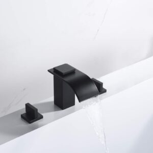 sumerain Black Waterfall Tub Faucet Deck Mount 3 Hole Widespread Bathtub Faucet with Valve