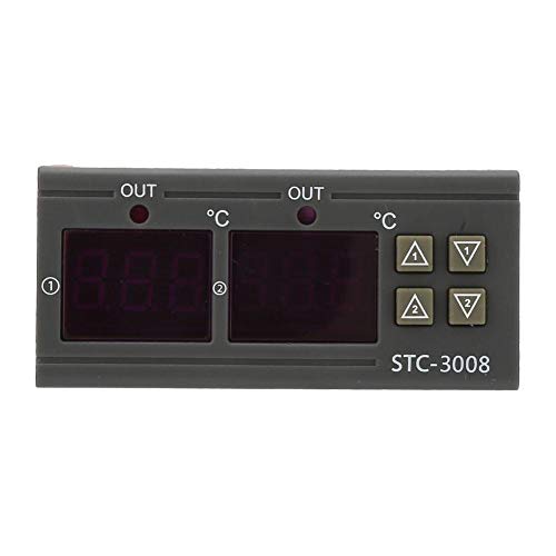 Jeanoko STC-3008 50/60Hz Dual Display Dual NTC Probe Sensor 10A -50°C-70°C Digital Temperature Thermostat Controller (110~220V)