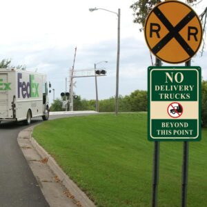 2 Pack No Delivery Trucks Beyond This Point Signs 10" x 14" No Trucks Warning Road Signs Metal Reflective Rust Free Aluminum UV Protected Waterproof Easy Mounting Outdoor Use