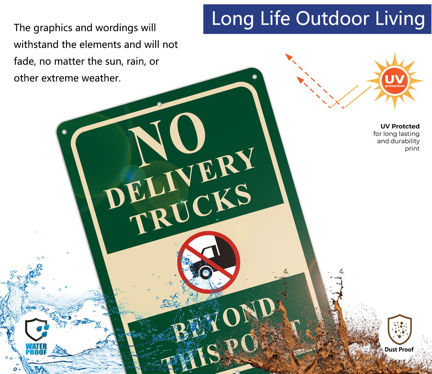 2 Pack No Delivery Trucks Beyond This Point Signs 10" x 14" No Trucks Warning Road Signs Metal Reflective Rust Free Aluminum UV Protected Waterproof Easy Mounting Outdoor Use