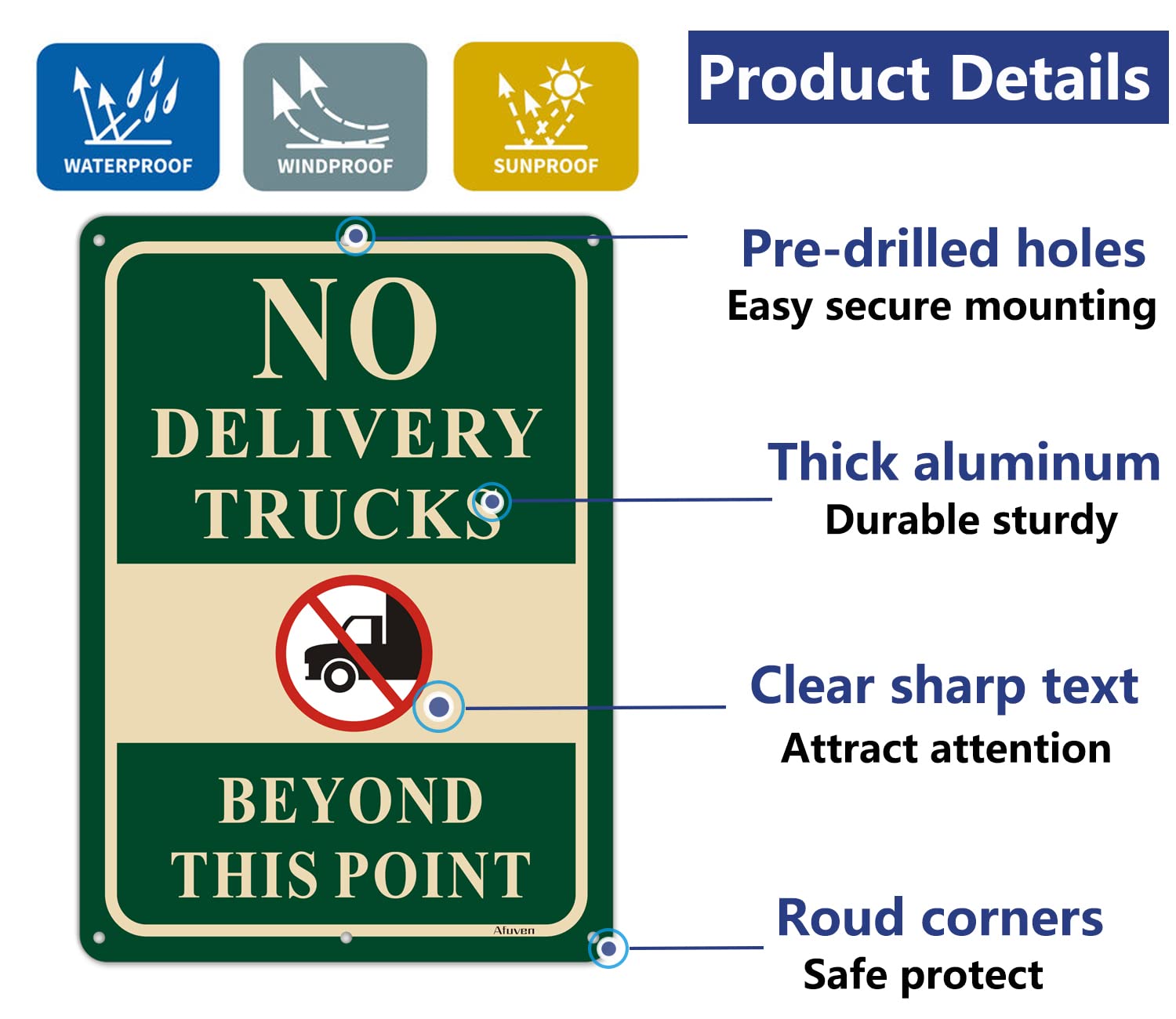 2 Pack No Delivery Trucks Beyond This Point Signs 10" x 14" No Trucks Warning Road Signs Metal Reflective Rust Free Aluminum UV Protected Waterproof Easy Mounting Outdoor Use