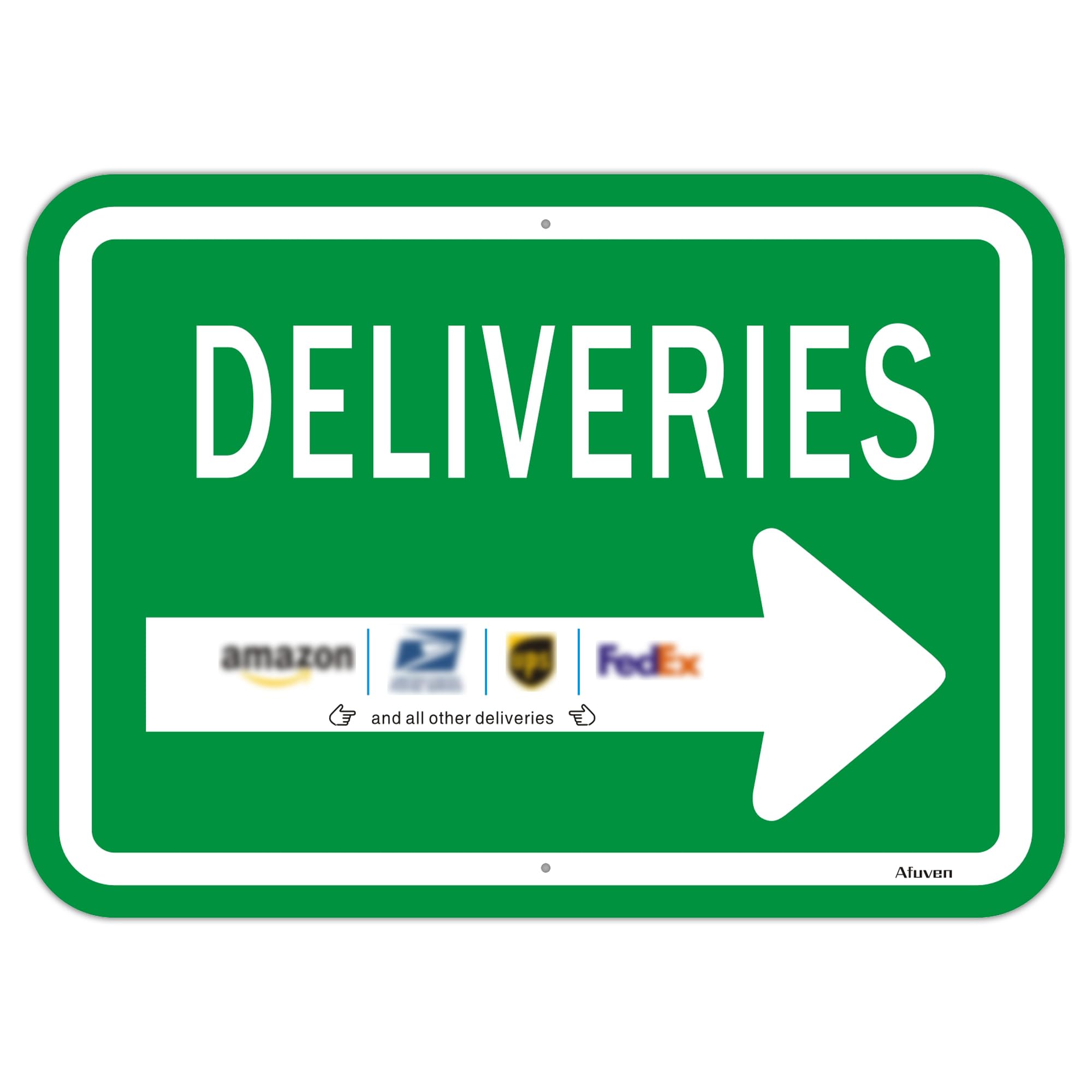 Deliveries with Right Arrow Sign 10" x 14" Package Delivery Instructions for FedEx Amazon Ups USPS Sign Metal Reflective Rust Aluminum UV Protected Waterproof Outdoor Use