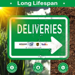 Deliveries with Right Arrow Sign 10" x 14" Package Delivery Instructions for FedEx Amazon Ups USPS Sign Metal Reflective Rust Aluminum UV Protected Waterproof Outdoor Use