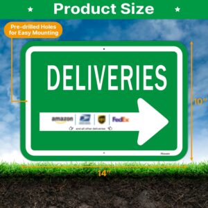 Deliveries with Right Arrow Sign 10" x 14" Package Delivery Instructions for FedEx Amazon Ups USPS Sign Metal Reflective Rust Aluminum UV Protected Waterproof Outdoor Use