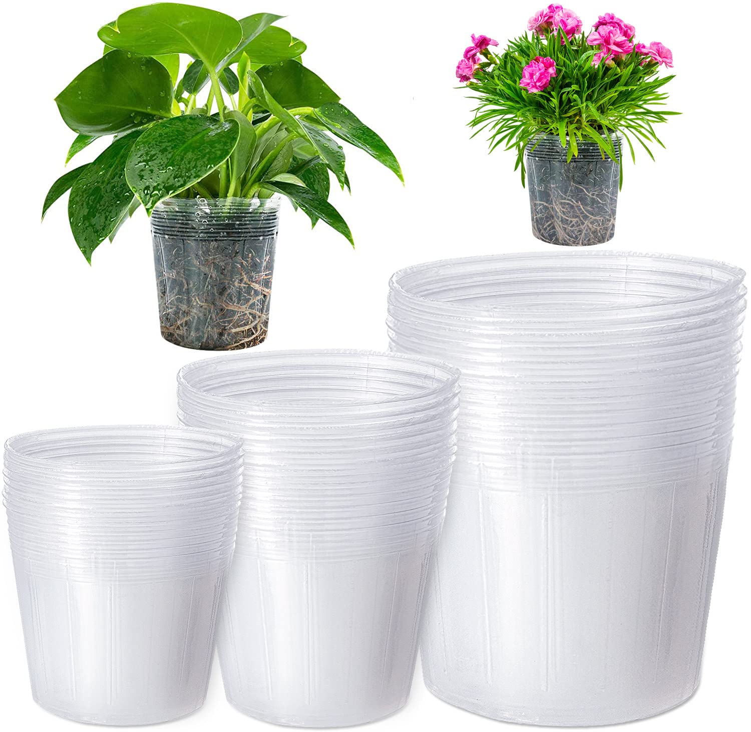 Plastic Nursery Pots - 36 Pieces 7 / 5 / 4 Inch Soft Transparent Plastic Gardening Pot Planting with Drainage Hole for Seedling Succulent Vegetable Flowers Cuttings