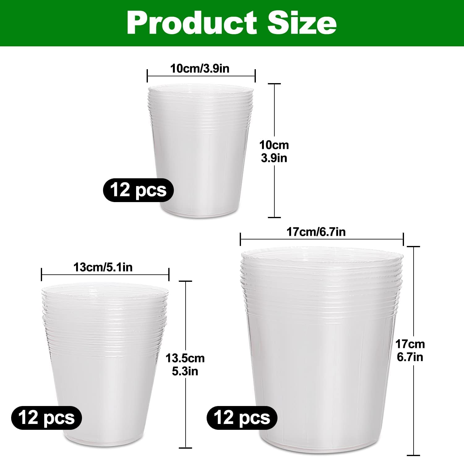 Plastic Nursery Pots - 36 Pieces 7 / 5 / 4 Inch Soft Transparent Plastic Gardening Pot Planting with Drainage Hole for Seedling Succulent Vegetable Flowers Cuttings