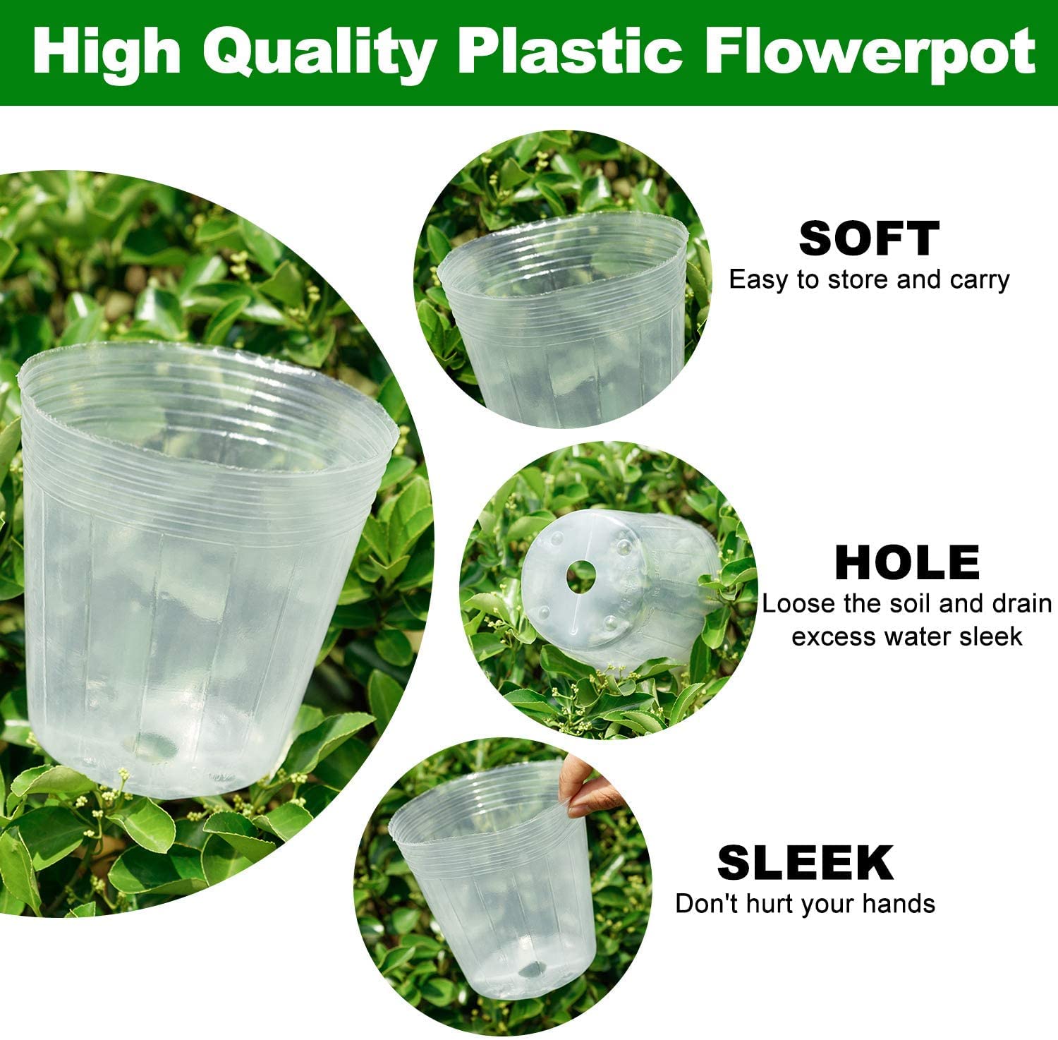 Plastic Nursery Pots - 36 Pieces 7 / 5 / 4 Inch Soft Transparent Plastic Gardening Pot Planting with Drainage Hole for Seedling Succulent Vegetable Flowers Cuttings