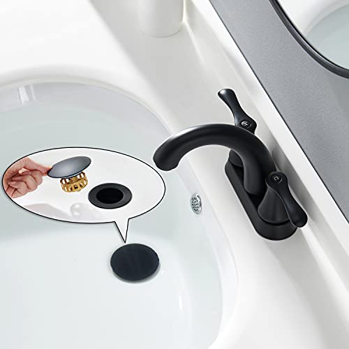 Lexdale Bathroom Sink Faucet Vanity Faucet Centerset 2 Handles Black Brass Bathroom Lavatory Faucet with Pop up Drain and Supply Lines