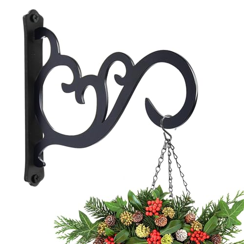 DUOUPA Upgraded Hanging Plant Bracket Outdoor Indoor Decorative Iron Wall Hooks for Hanging Plant, Bird Feeder, Flower Basket, Lanterns, Wind Chimes, Ornaments, Black (1 Pack)