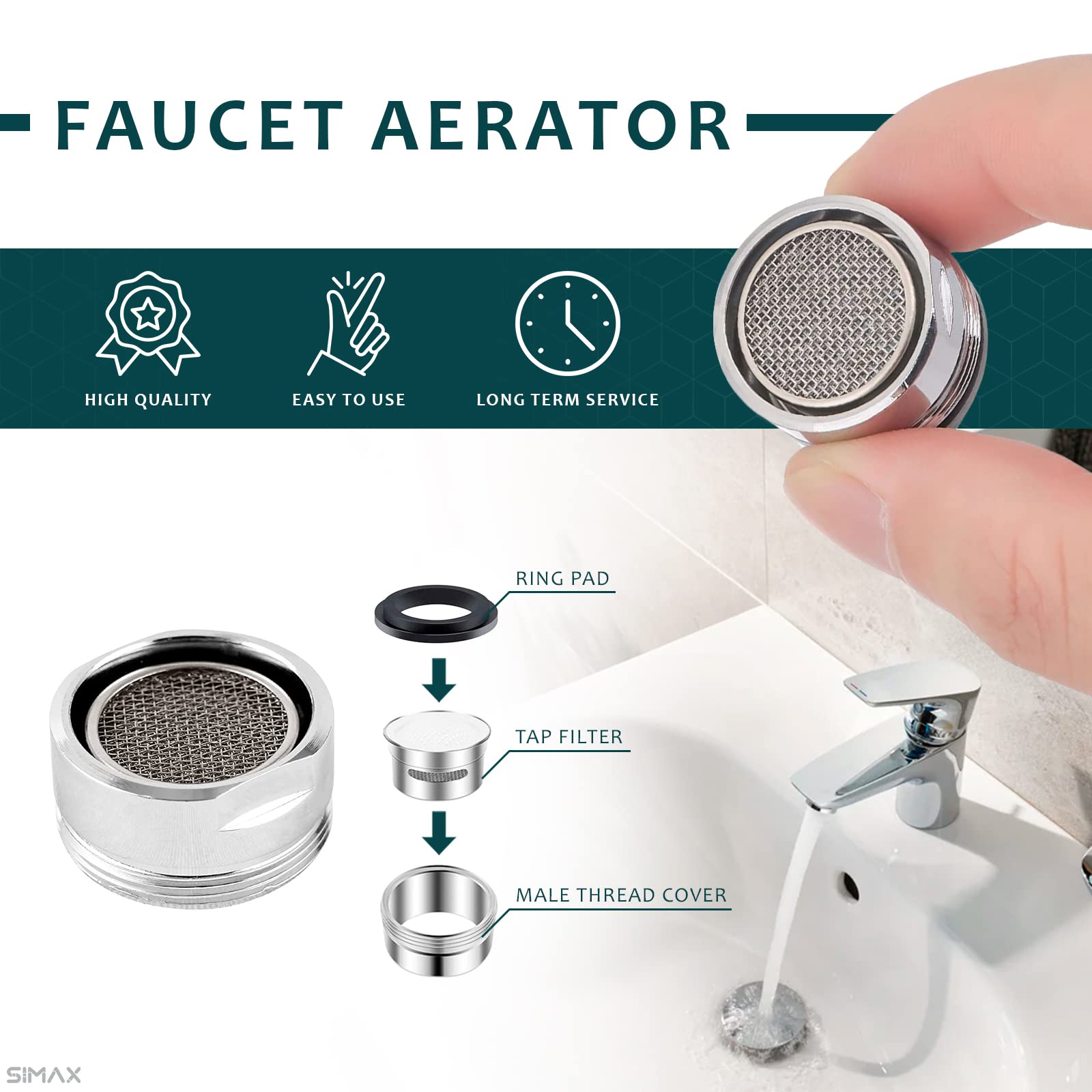 4Pcs Bathroom Faucet Aerator Replacement - 15"/16" 24mm Kitchen Sink Faucet Aerator Bathroom Sink Faucet Attachment High Flow Faucet Aerator for Sink - Faucet Sprayer Attachment Sink Faucet Aerators