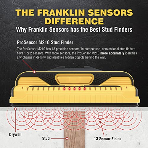 Franklin Sensors ProSensor M210 Stud Finder with 13-Sensors, Wood & Metal Stud Detector/Wall Scanner, Live Wire Detection