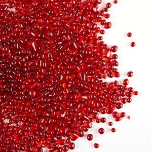 twinkling high luster round fire glass stones,glass marbles,glass pebbles,glass beads gems for fire pit vase fillers crafts aquarium garden decoration,3-6mm,1-pound jar (red)