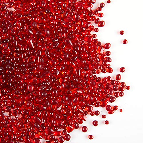 TWINKLING High Luster Round Fire Glass Stones,Glass Marbles,Glass Pebbles,Glass Beads Gems for Fire Pit Vase Fillers Crafts Aquarium Garden Decoration,3-6mm,1-Pound Jar (Red)