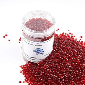 TWINKLING High Luster Round Fire Glass Stones,Glass Marbles,Glass Pebbles,Glass Beads Gems for Fire Pit Vase Fillers Crafts Aquarium Garden Decoration,3-6mm,1-Pound Jar (Red)