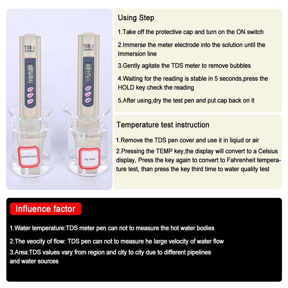 Water Quality Tester, Accurate and Reliable, EC Meter & Temperature Meter 3 in 1, 0-9990 ppm, Funayama tds Meter Digital Water Tester for Drinking Water, Aquariums, etc