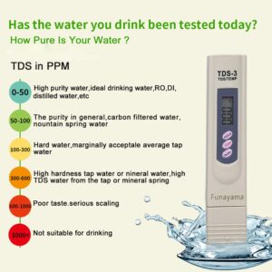 Water Quality Tester, Accurate and Reliable, EC Meter & Temperature Meter 3 in 1, 0-9990 ppm, Funayama tds Meter Digital Water Tester for Drinking Water, Aquariums, etc