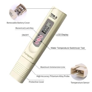 Water Quality Tester, Accurate and Reliable, EC Meter & Temperature Meter 3 in 1, 0-9990 ppm, Funayama tds Meter Digital Water Tester for Drinking Water, Aquariums, etc