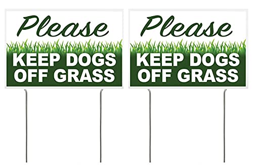 4 Less Co 8x12 Inch PLEASE KEEP DOGS OFF GRASS Yard Sign with Stake - 2 PACK