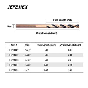 JEFE HEX 5/32" HSS Drill Bits, General Purpose Jobber Length Twist Drill Bit, 135 Degree Split Point, Ideal for Drilling in Steel, Wood, Copper, Aluminum, Zinc Alloy, Plastics. (3-Piece)