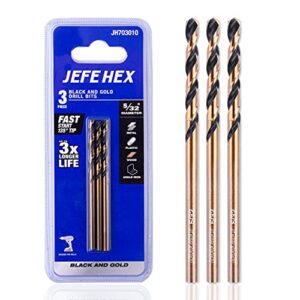 jefe hex 5/32" hss drill bits, general purpose jobber length twist drill bit, 135 degree split point, ideal for drilling in steel, wood, copper, aluminum, zinc alloy, plastics. (3-piece)