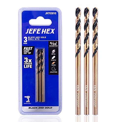 JEFE HEX 5/32" HSS Drill Bits, General Purpose Jobber Length Twist Drill Bit, 135 Degree Split Point, Ideal for Drilling in Steel, Wood, Copper, Aluminum, Zinc Alloy, Plastics. (3-Piece)