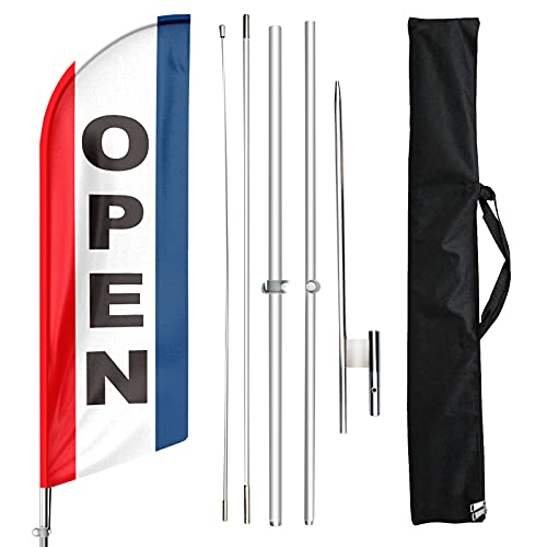 FSFLAG Open Feather Flag, Open Flag for Business with Pole Kit and Ground Stake, Open Signs Swooper Flag Advertisng Feather Banner Outside for Businesses 11Ft